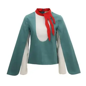 JULIA ALLERT Designer Blouse With Contrast Sleeves Turquoise - Green