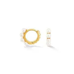 DOWER & HALL Small White Pearl Huggie Hoops In Vermeil - Gold
