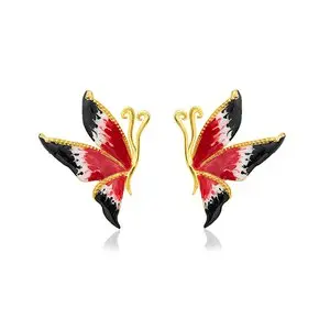 MILOU JEWELRY Multicolor Butterfly Earrings - Red