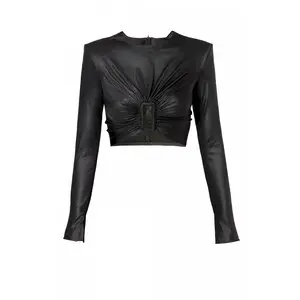 AGGI BY HALEWSKI Meg Pearl Crop Top - Black