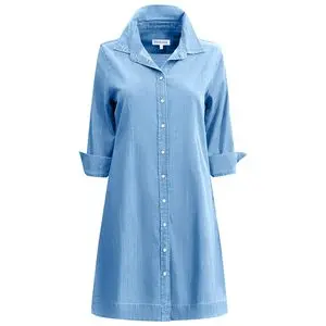 PERLAVERA Glenn Light Wash Denim Three Quarter Sleeve Length Slim Fit Mini Dress - Blue