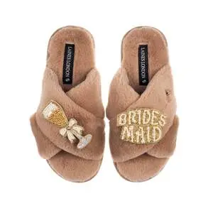 LAINES LONDON Neutrals Classic Laines Slippers With Bridesmaid Brooches Toffee - Brown