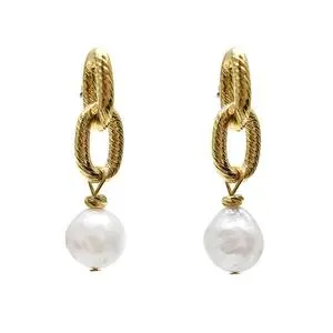 FARRA Timeless Freshwater Pearl Dangle Earrings - White