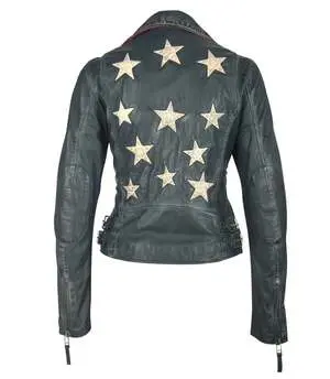 Mauritius Star Lambskin Leather Jacket Christy Navy - Blue