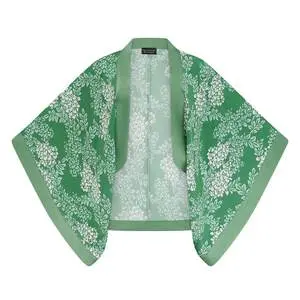 PRETTY ECCENTRIC Kimono Shrug In Wisteria Print - Green