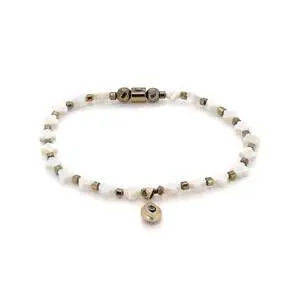 EBRU JEWELRY White / Gold Clover Pearl Beaded Gold Evil Eye Charm Anklet White - White/gold
