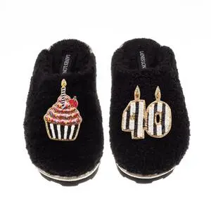 LAINES LONDON Teddy Closed Toe Slippers With Brooch Embellishments - Black