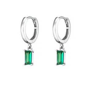 SCREAM PRETTY Silver / Green Silver Green Baguette Charm Hoop Earrings - Silver/green
