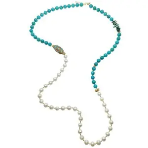 FARRA Turquoise & Baroque Multi-way Necklace - Blue