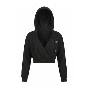 REVYVE ACTIVE Cropped V-neck Hoodie - Black