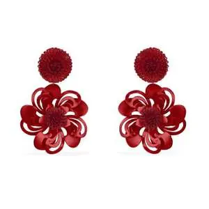 Pat’s Jewelry Pompom Flower Earrings - Red