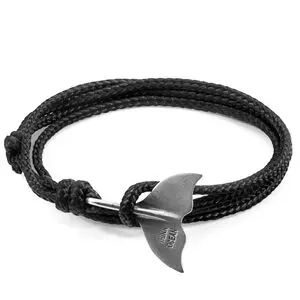 ANCHOR & CREW Think Ocean Big Whale Silver & Rope Bracelet - Black