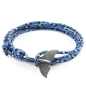 ANCHOR & CREW Think Ocean Big Whale Silver & Rope Bracelet - Blue