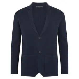PAUL JAMES KNITWEAR Lightweight Organic Cotton Luca Linen Knitted Blazer Navy - Blue