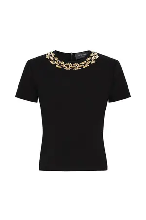 EXQUISE Regular Stone Embroidered Abril T-shirt - Black