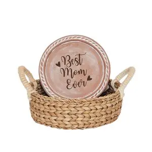 KORISSA Bread Warmer & Wicker Basket Mom Round - Brown