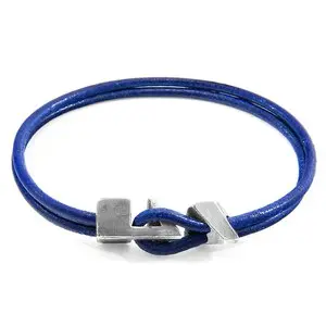 ANCHOR & CREW Silver / Blue Azure Blue Brixham Silver & Round Leather Bracelet Silver/blue