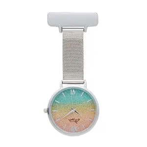 BERMUDA WATCH COMPANY Annie Apple Aurora Glitter Rainbow Mesh Nurse Fob Watch - Silver