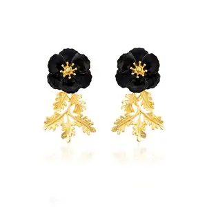 MILOU JEWELRY Leafy Blossom Flower Earrings - Black