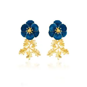 MILOU JEWELRY Leafy Blossom Flower Earrings - Blue