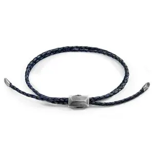 ANCHOR & CREW Indigo Edward Silver & Braided Leather Skinny Bracelet - Blue