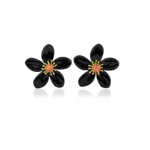 MILOU JEWELRY Periwinkle Flower Earrings - Black