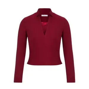 MAAN ISTANBUL High Neck Long Sleeve Burgundy Blouse Pearl Wings - Red