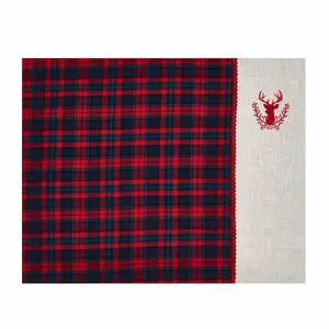 KM HOME COLLECTION Deer Embroidery Tartan Placemat Set Of 2 - Red