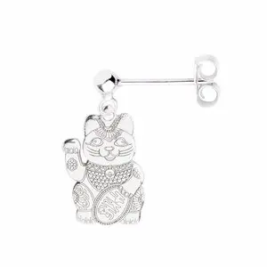 CARTERGORE Lucky Cat Single Short Drop Earring - Silver