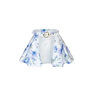 RAINSISTERS White / Blue Peplum Belt In White With Flower Print: Floral White - White/blue