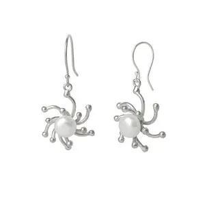 SPERO LONDON Pearl Sun Molten Dripping Sunburst Sterling Drop Earring - Silver