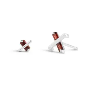 KASUN LONDON Silver / Red Butterfly Kiss Earrings January Garnet Silver - Silver/red