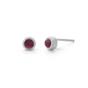 NELLOU JEWELLERY Garnet Gem Dot January Birthstone Earrings Sterling Silver - Red