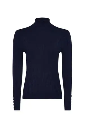 GUINEA Navy Roll Neck Sweater - Blue