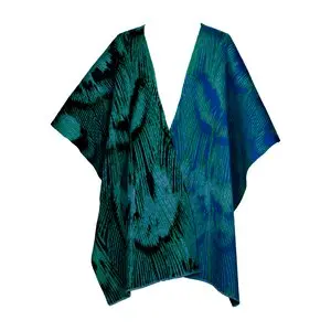 ESSIEN & EMRE Green / Blue Pavo Silva Merino Wool Colour Block Knit Poncho - Green/blue