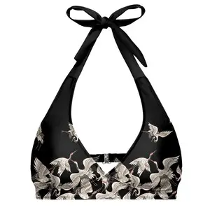ALOHA FROM DEER Cranes Halter Neck Bikini Top - Black