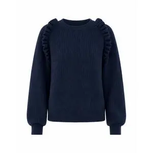 Mind Traveler Navy Ruffle Detail Tie-back Jumper - Blue