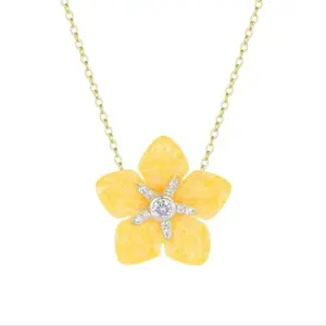 KAMARIA Carved Opal Flower Necklace With Crystals Tangerine - Orange