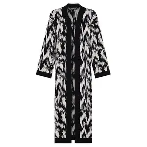 INGMARSON Black / White Ikat Wool & Cashmere Knitted Cardigan Long - Black/white