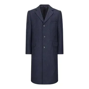 TRIONA Navy Herringbone Patrick Overcoat - Blue