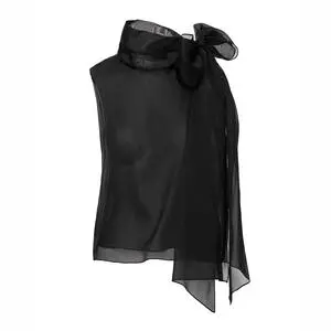 LITA COUTURE Short-sleeve Sheer Bow Blouse - Black