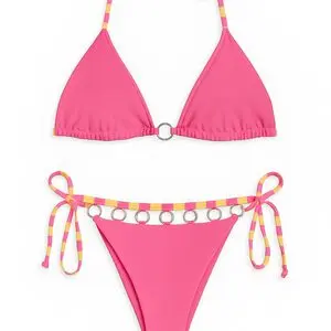 LIVE KOLIBRI String Bikini Set With Metal Detail & Orange - Pink