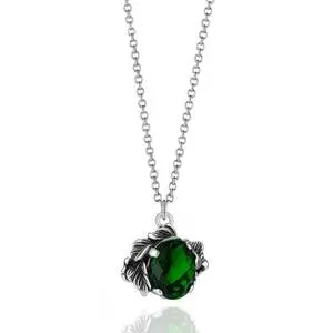 UNALOE Sterling Silver Leaf Motif Pendant Necklace With Pea Green Zirconia - Silver/green