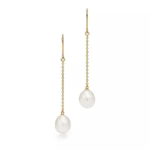 UNALOE Earrings With -plated Sterling Silver Chain And Dangling Natural Pearl - Gold