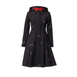 RAINSISTERS Waterproof Coat With Strawberry Print: Wild Strawberry - Black