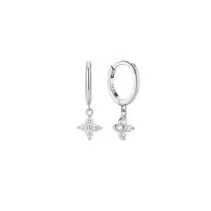 VANCHI Flora Crystal Charm Huggies - Silver