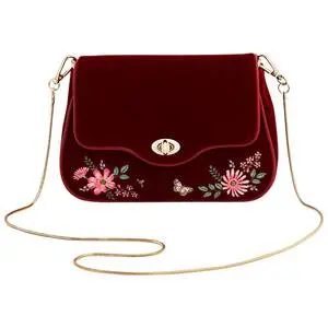 FABLE ENGLAND Mary Floral Embroidered Velvet Clutch