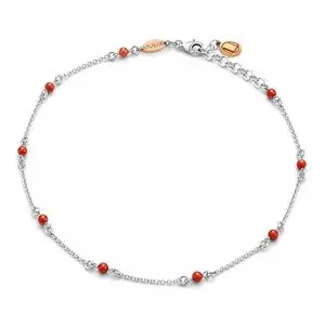 UNALOE Silver / Red Sterling Silver Mediterranean Red Coral Necklace – Natural Coral Pendant Elegant Minimal Jewelry - Silver/red
