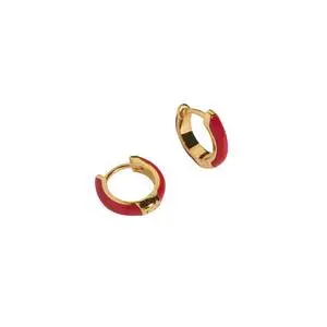 CLAIRE HILL DESIGNS Cherry Enamel Huggie Hoop Earrings - Red