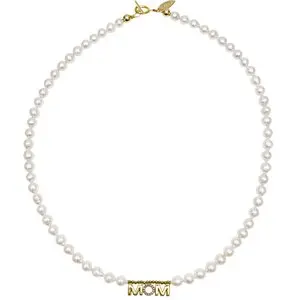 FARRA Freshwater Pearls With Mom Pendant Necklace - White